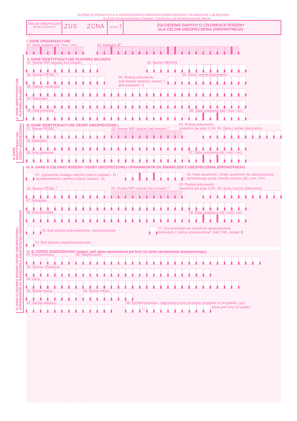 ZUS ZCNA Zgłoszenie danych o członkach rodziny dla celów ubezpieczenia ...