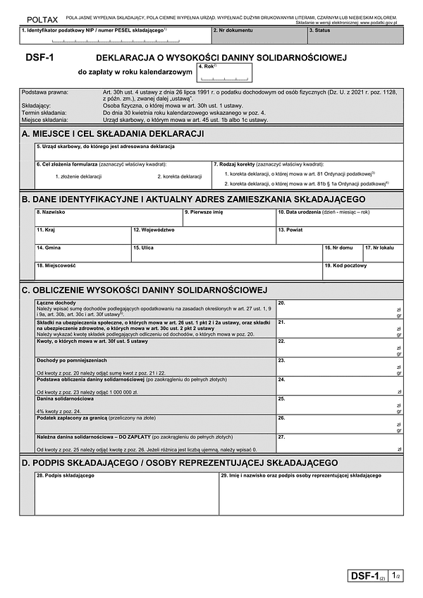 DSF-1 (2) (od IV.2022) Deklaracja o wysokości daniny solidarnościowej ...