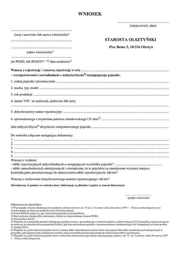 WoRWZP-Ol Wniosek o rejestrację, czasową rejestrację, wyrejestrowanie i ...